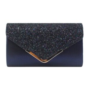 ziumudy women's sparkle evening bags envelope clutches shoulder chain handbag bridal wedding purse (navy blue)