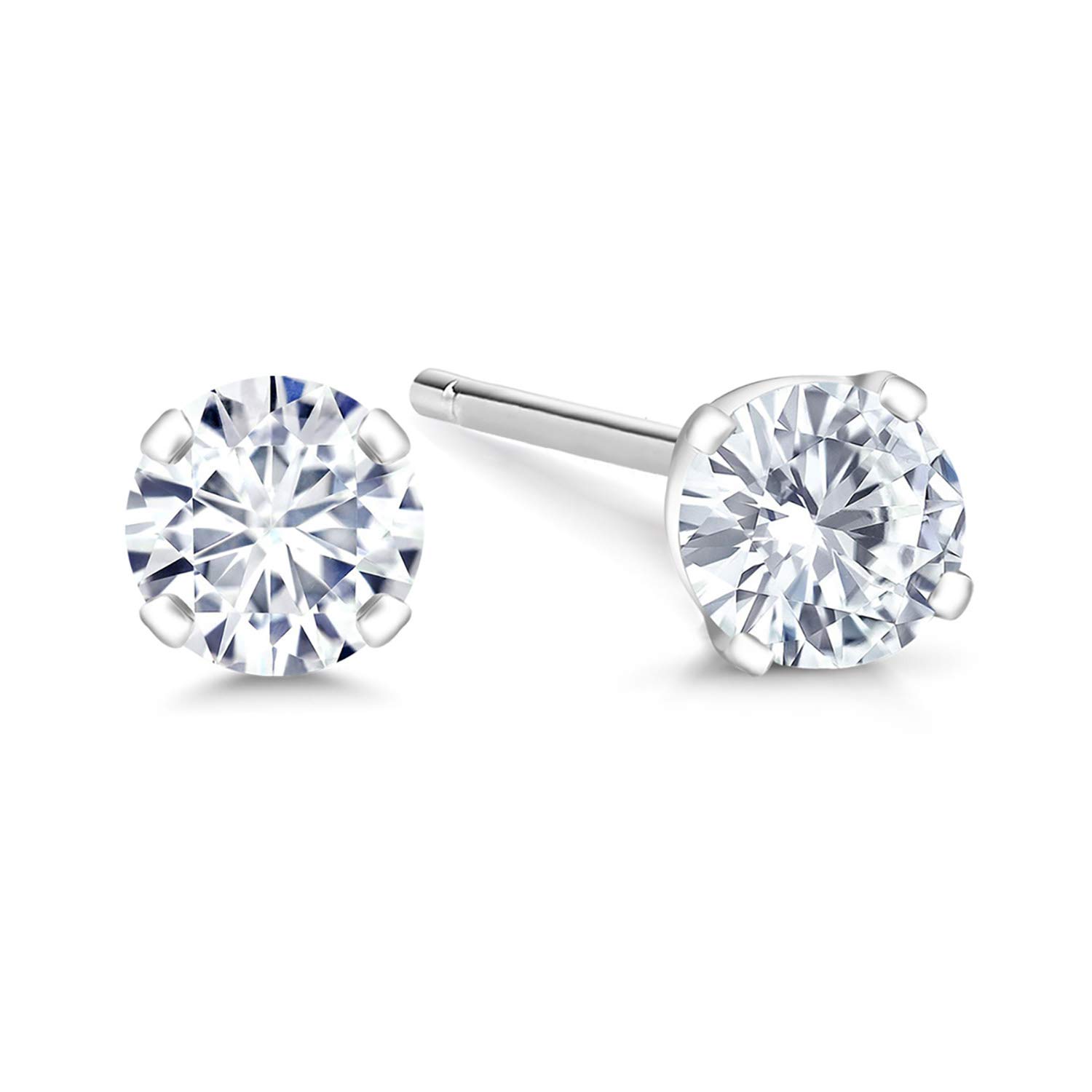 Gem Stone King 14K White Gold Lab Grown Diamond Stud Earrings | Gold Earrings For Women | G-H Color | VS2-SI1 Clarity