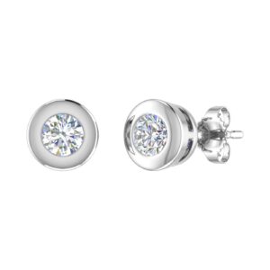 1/2 carat bezel set diamond stud earrings in 14k white gold - igi certified