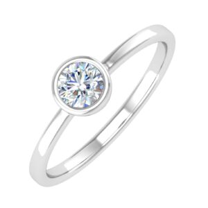 finerock 1/4 carat bezel set diamond solitaire engagement ring band in 10k white gold (ring size 7)