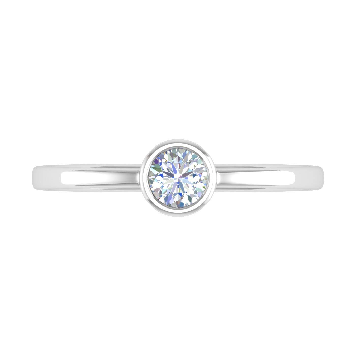 FINEROCK 1/4 Carat Bezel Set Diamond Solitaire Engagement Ring Band in 10K White Gold (Ring Size 7)