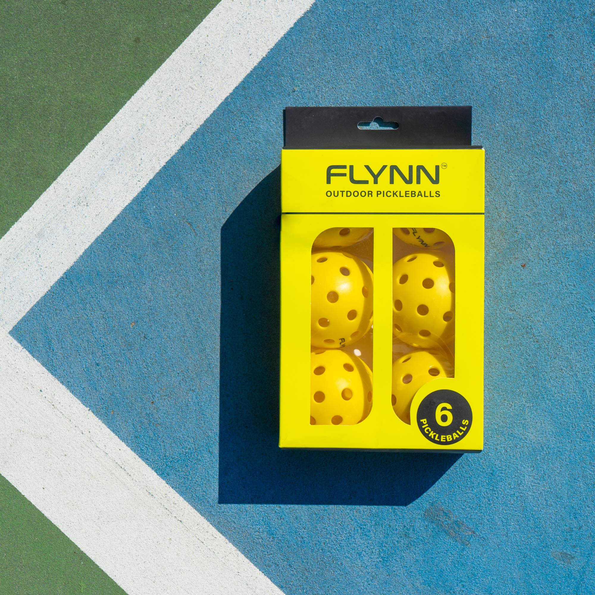 Flynn Outdoor Pickleball Balls – Bright Yellow Durable 40 Hole Pickleballs, Fly True with Consistent Bounce – Convenient 6 Pack, Suitable for Outdoor Pickleball Practice and Match Play.