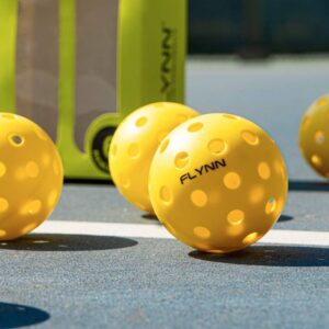 Flynn Outdoor Pickleball Balls – Bright Yellow Durable 40 Hole Pickleballs, Fly True with Consistent Bounce – Convenient 6 Pack, Suitable for Outdoor Pickleball Practice and Match Play.