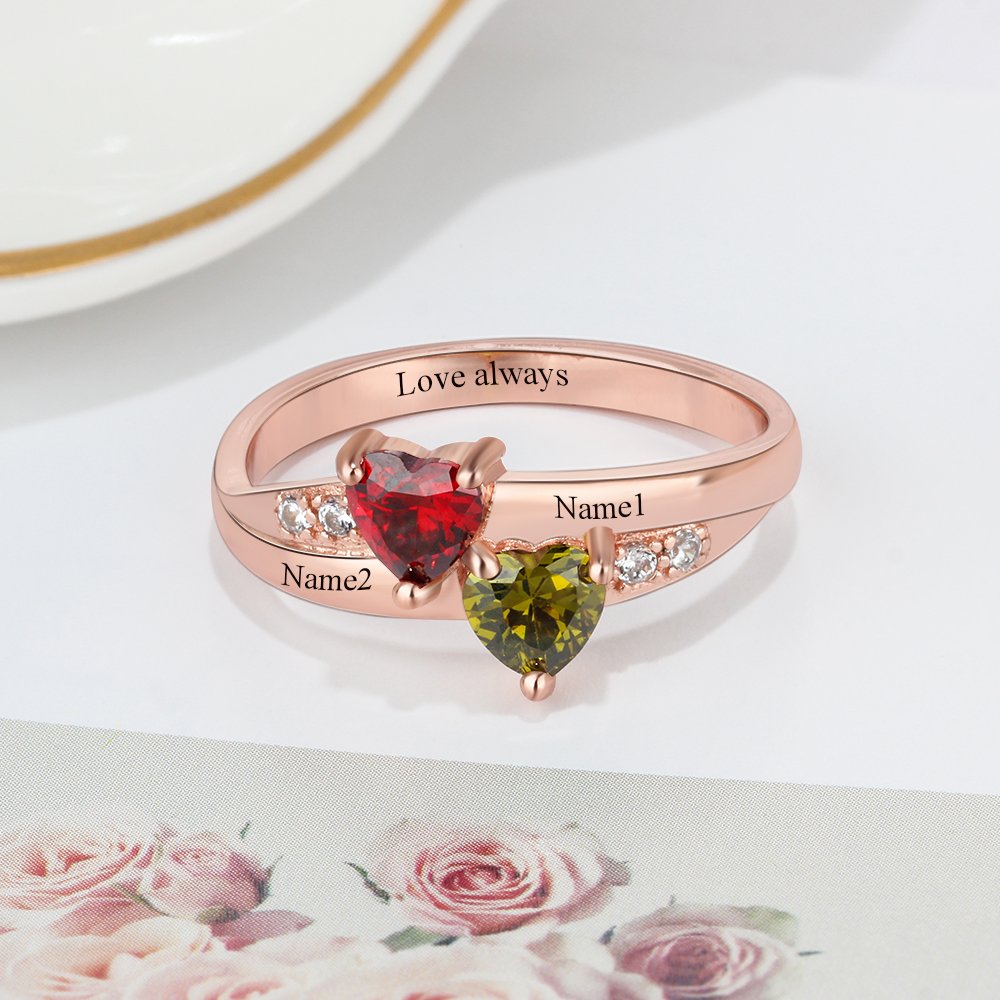 Personalized Promise Rings for Her Mother Rings with 2 Simulated Birthstones Custom Couples Name Ring for Women