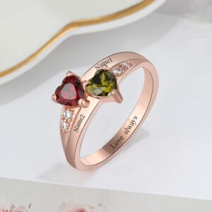 Personalized Promise Rings for Her Mother Rings with 2 Simulated Birthstones Custom Couples Name Ring for Women