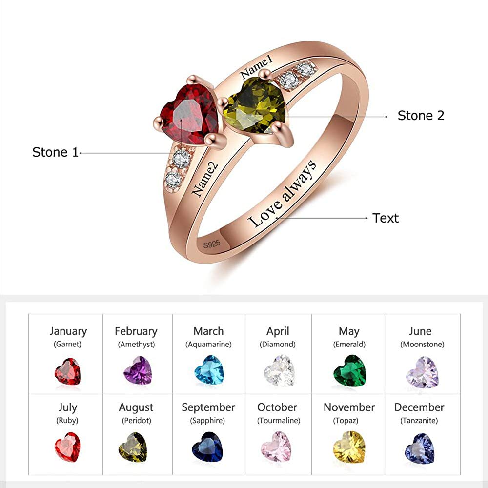 Personalized Promise Rings for Her Mother Rings with 2 Simulated Birthstones Custom Couples Name Ring for Women