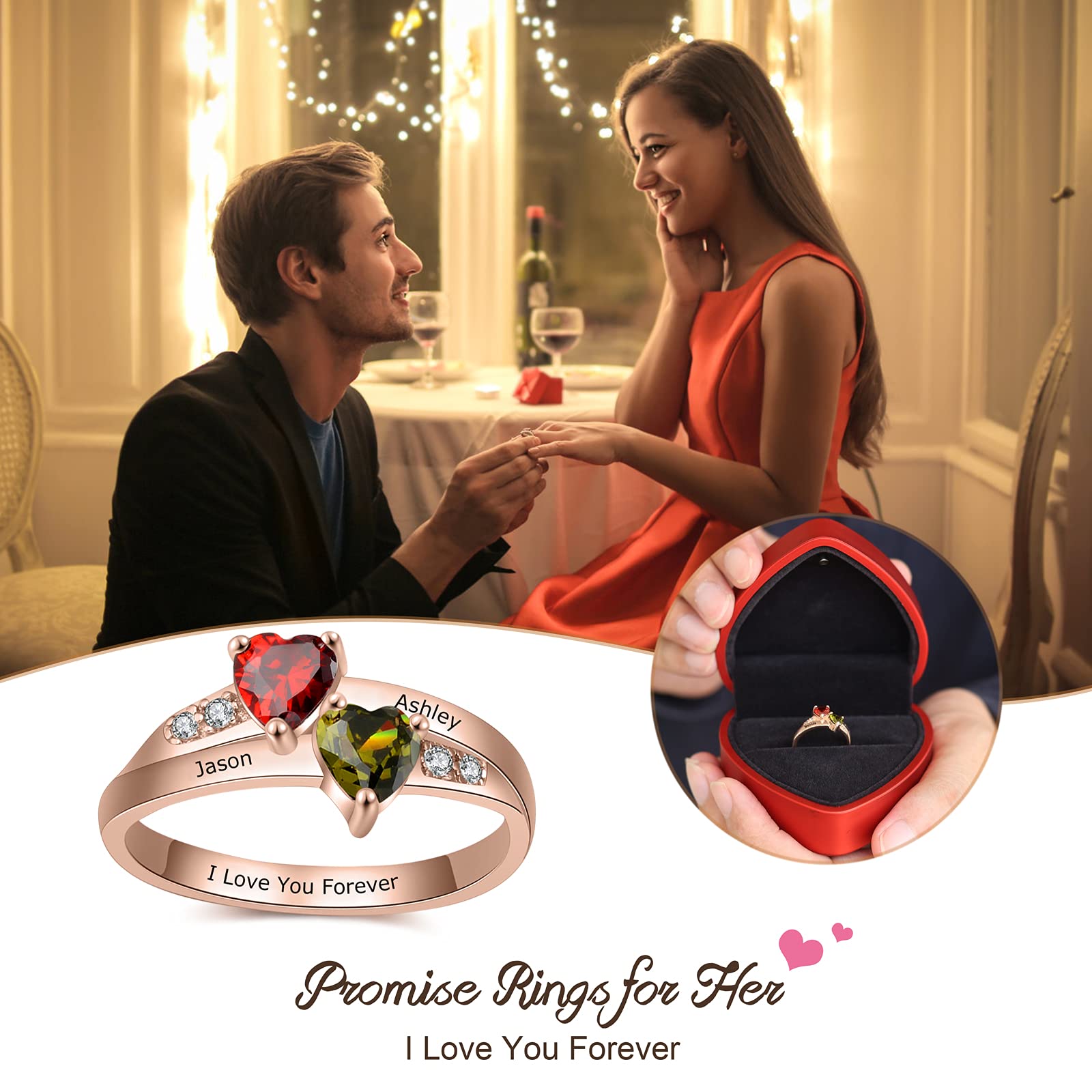 Personalized Promise Rings for Her Mother Rings with 2 Simulated Birthstones Custom Couples Name Ring for Women