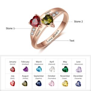 Personalized Promise Rings for Her Mother Rings with 2 Simulated Birthstones Custom Couples Name Ring for Women