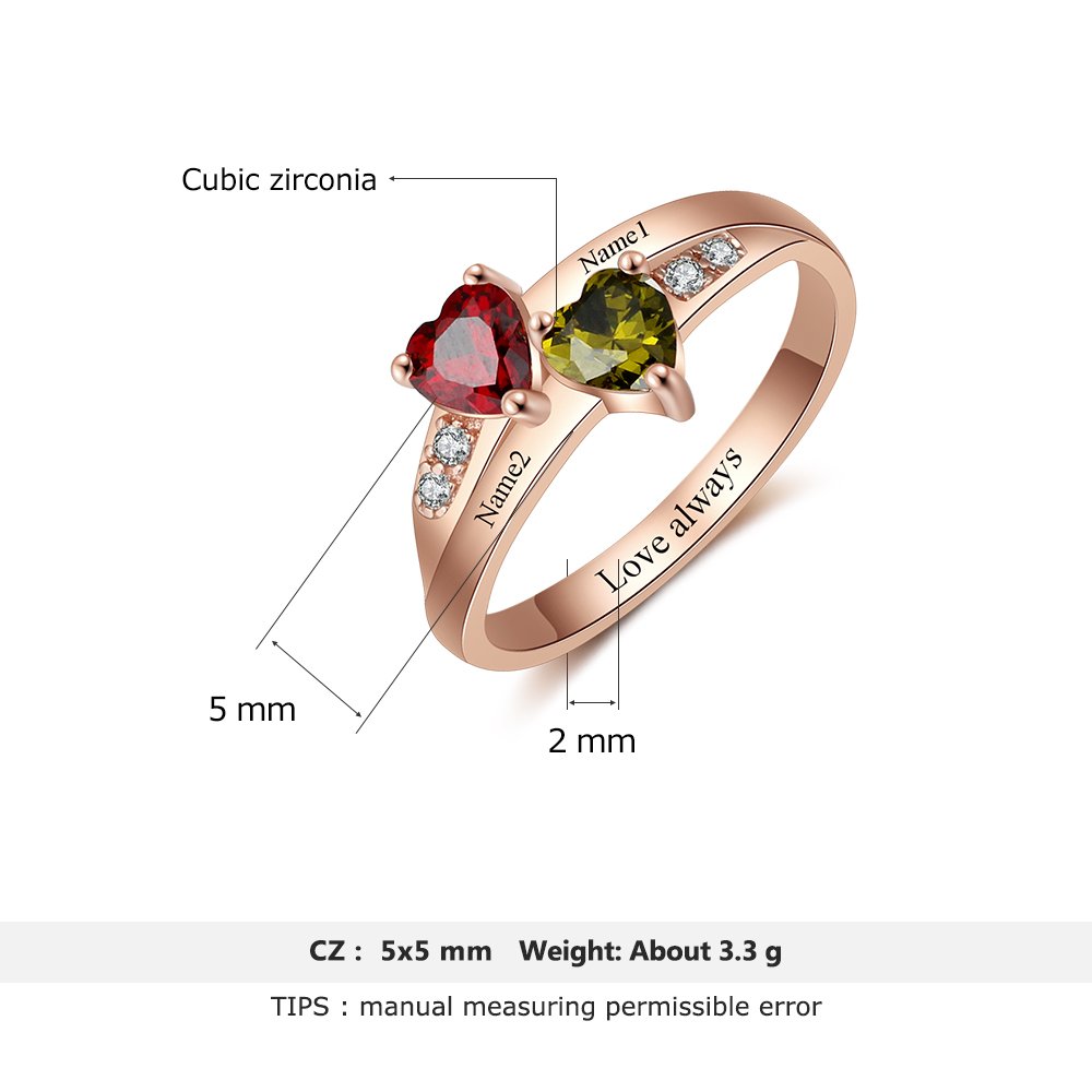 Personalized Promise Rings for Her Mother Rings with 2 Simulated Birthstones Custom Couples Name Ring for Women