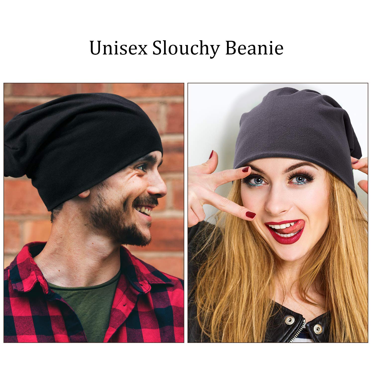 Outus 4 Pieces Thin Knit Slouchy Cap Beanies Hat Unisex Hip-Hop Sleep Cap Dwarf Hat (Black, Navy Blue, Dark Gray, Light Gray)