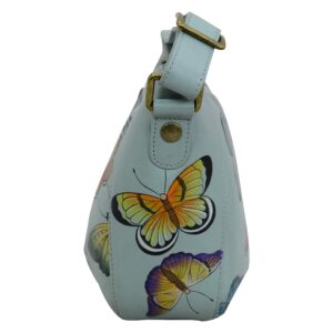 Anuschka Women’s Genuine Leather Shoulder Hobo - Hand Painted Exterior - Butterfly Heaven