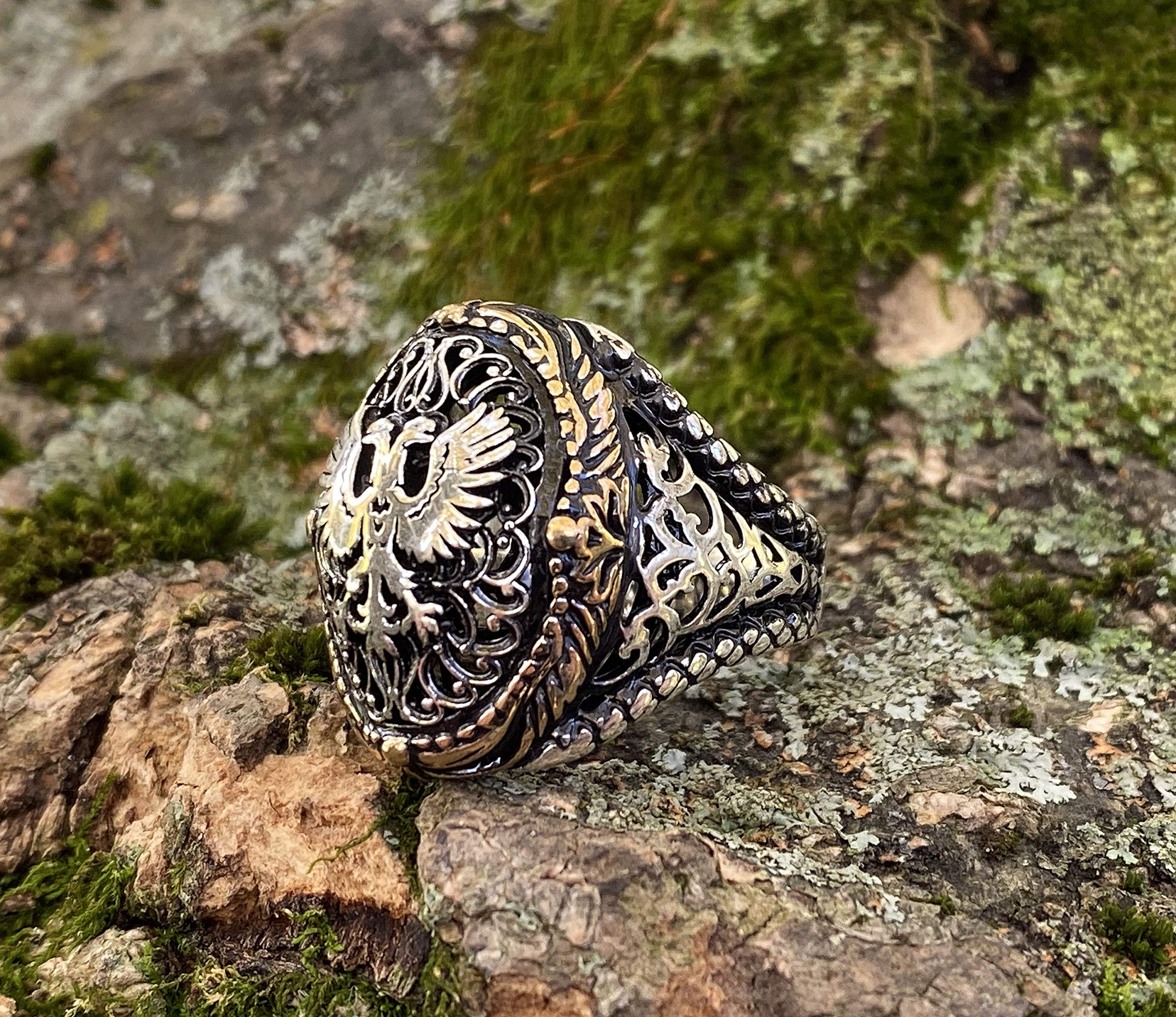 KAR 925 Sterling Silver Double Head Eagle Filigree Design Biker Ring I2A (9)