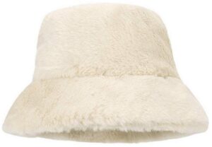 women winter plush bucket hat warm solid color faux fur fisherman cap white