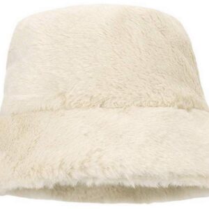 Women Winter Plush Bucket Hat Warm Solid Color Faux Fur Fisherman Cap White