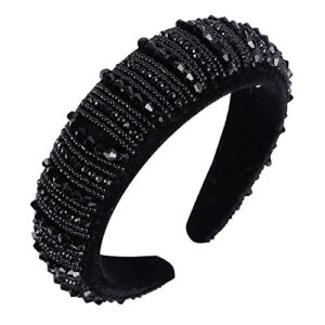 oaoleer velvet padded diamond rhinestone big headband for women black crystal embellished hair hoop races goth wedding headpiece fashion hair accessory suit for wedding,party,and daily life