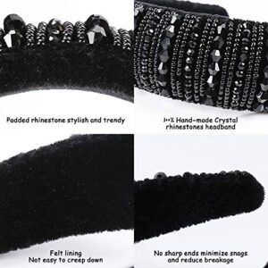 OAOLEER Velvet Padded Diamond Rhinestone Big Headband for Women Black Crystal Embellished Hair Hoop Races Goth Wedding Headpiece Fashion Hair Accessory Suit for Wedding,Party,and Daily Life