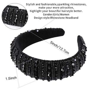 OAOLEER Velvet Padded Diamond Rhinestone Big Headband for Women Black Crystal Embellished Hair Hoop Races Goth Wedding Headpiece Fashion Hair Accessory Suit for Wedding,Party,and Daily Life