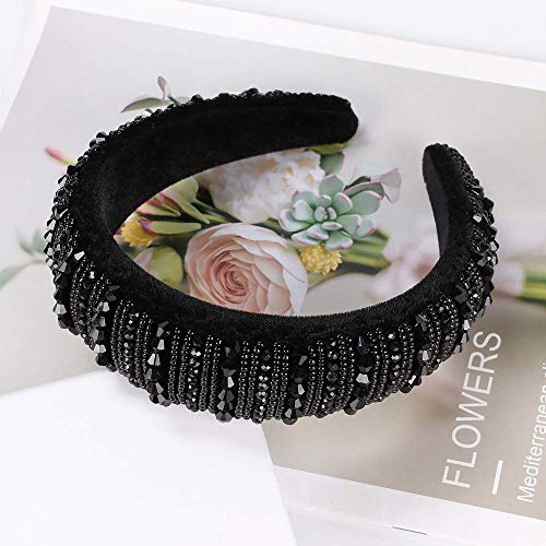 OAOLEER Velvet Padded Diamond Rhinestone Big Headband for Women Black Crystal Embellished Hair Hoop Races Goth Wedding Headpiece Fashion Hair Accessory Suit for Wedding,Party,and Daily Life