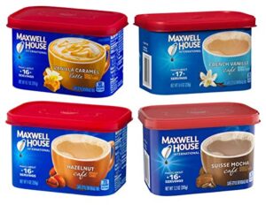 maxwell house international fall flavors with suisse mocha cafe | instant flavored coffee variety pack, 7-9 oz canisters, (4 pack)