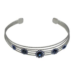 Faship Gorgeous Navy Blue Crystal Art Deco Floral Cuff Bracelet - Navy Blue