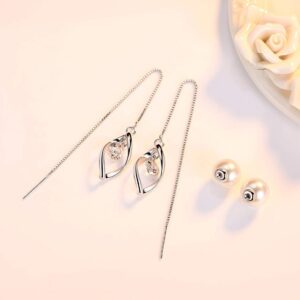 Elegant 925 Sterling Silver Threader Tassel Earrings Pearl Ball Drop Long Chain Earrings Wedding for Women and Girls