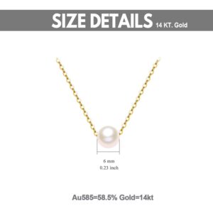 Solid 14K Gold Pearl Necklace for Women, Sliding pearl design, Real 7.5mm Freshwater Cultured Pearl Pendant Necklace Love Jewelry Gift for Her, Mom, Wife, Girl 16"-18"