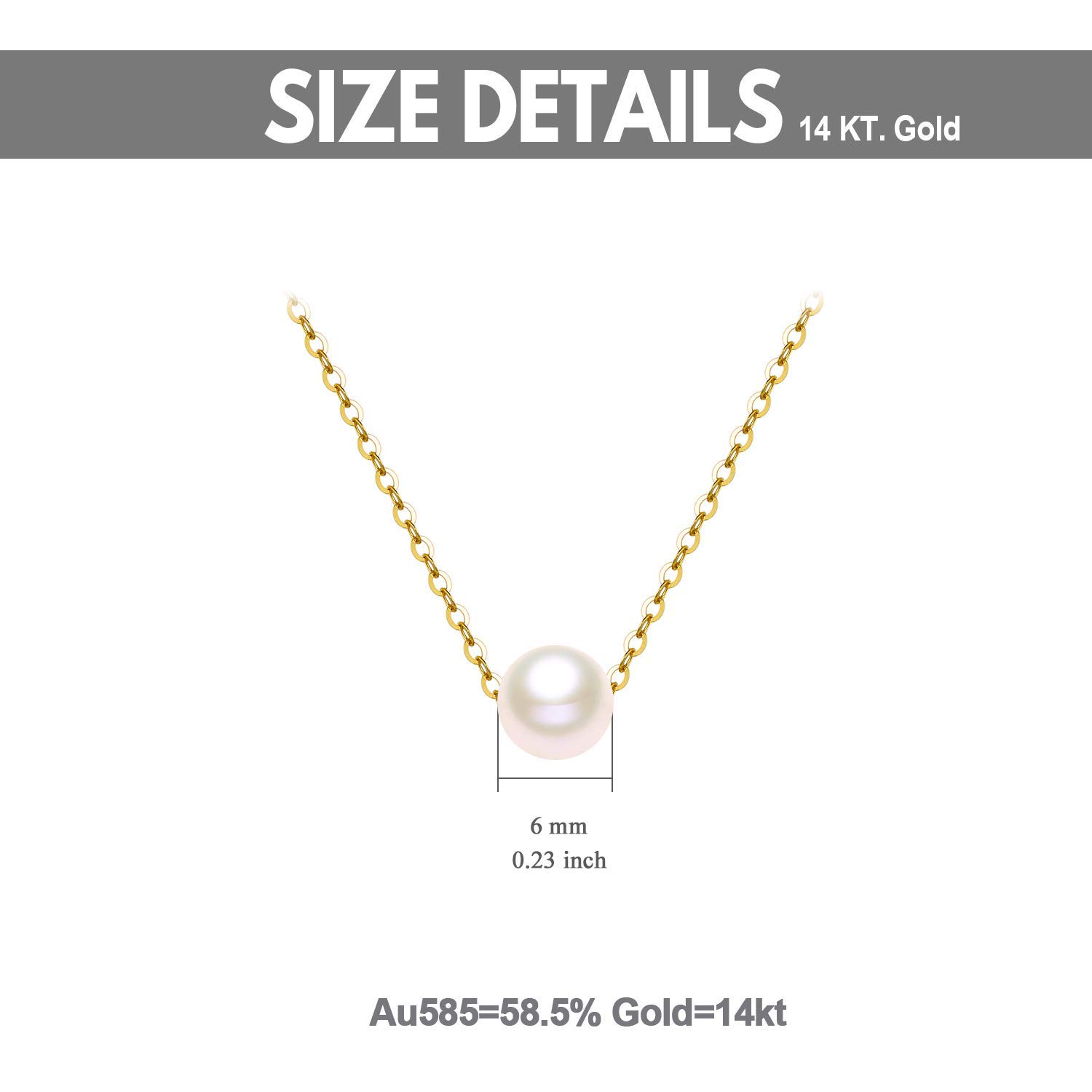 Solid 14K Gold Pearl Necklace for Women, Sliding pearl design, Real 7.5mm Freshwater Cultured Pearl Pendant Necklace Love Jewelry Gift for Her, Mom, Wife, Girl 16"-18"