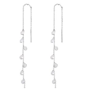 925 sterling silver tassel drop earrings long cz droplet dangle threader earrings for women (silver)