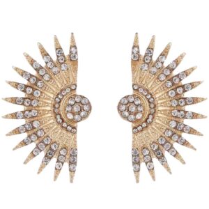 gold tone art deco antique vintage style flapper fan wings rhinestone wedding bridal prom statement earrings