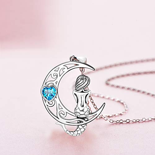 Distance Mermaid Necklace for Women 925 Sterling Silver Sea Mermaid Crescent Moon Necklace Birthday Jewelry Gifts for Women Wife Mom