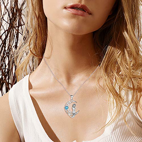 Distance Mermaid Necklace for Women 925 Sterling Silver Sea Mermaid Crescent Moon Necklace Birthday Jewelry Gifts for Women Wife Mom