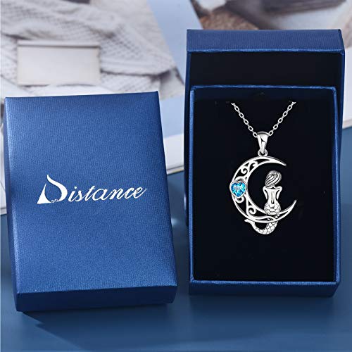 Distance Mermaid Necklace for Women 925 Sterling Silver Sea Mermaid Crescent Moon Necklace Birthday Jewelry Gifts for Women Wife Mom