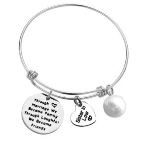 nekoki for sister in law gifts through marriage we became family through laughter we became friends bangle bracelet wedding gifts mothers day christmas birthday gifts for sister in law