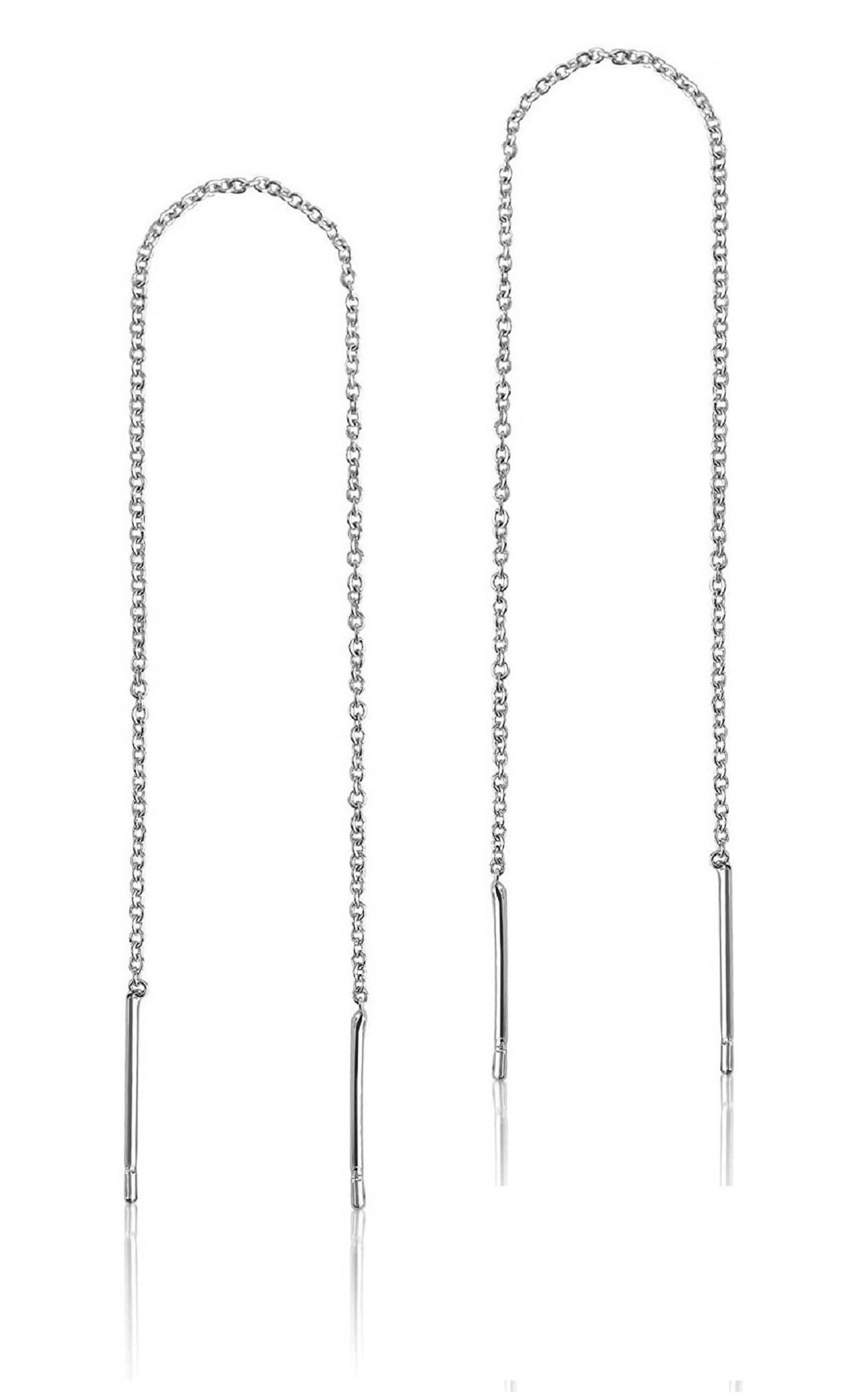 A Pair 925 Sterling Silver Tassel Threader Drop Earrings Long Chain Ear Line