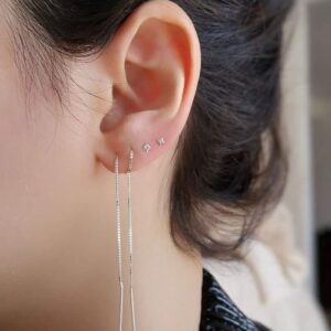 A Pair 925 Sterling Silver Tassel Threader Drop Earrings Long Chain Ear Line