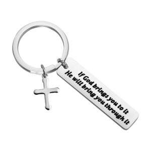 hollp religious jewelry christian gift if god brings you to it he will bring you through it keychain cross charm jewelry god prayer jewelry (keychain)