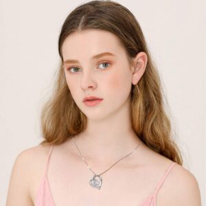 FLYOW I Love You More Heart Necklace for Women Sterling Silver CZ Pendant 18 Inch, Best Valentine's Day Jewelry Gifts (I Love You More)