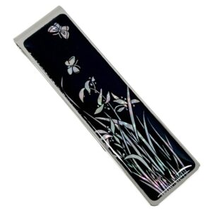 Mother of Pearl Money Clip Wallet Credit Card Slim Bussiness Card Stainless Steel Holder Noble Gift Collection (Orchid)