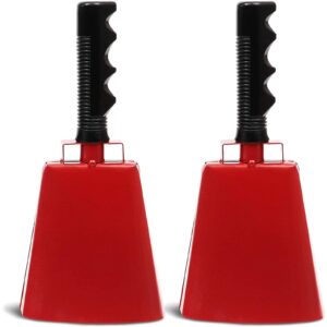 2 pack 9.5-inch cowbells for sporting events, percussion noise makers with handle for football games, stadiums (red)