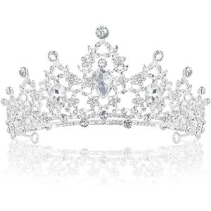 tocess silver crown for women crystal tiara for girls rhinestone queen princess crown for bridal wedding prom costume party quinceanera hair accessories, ideal gift for women (silver)