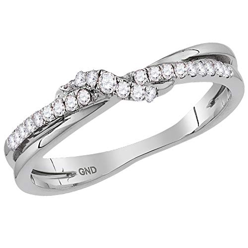 Solid 10k White Gold Round Diamond Crossover Stackable Band Engagement Wedding Anniversary Ring 1/6 Ct. - Size 5