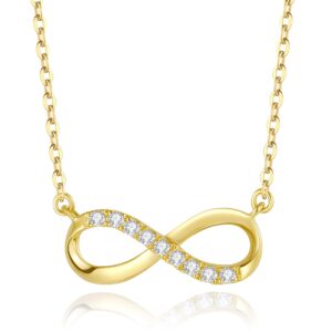 fancime 14k solid yellow gold small infinity diamond pendant forever love necklace fine dainty jewelry anniversary birthday mother's day gifts for women girlfriend, 16" + 2" extender (0.072cttw, i-j color, si2 clarity)