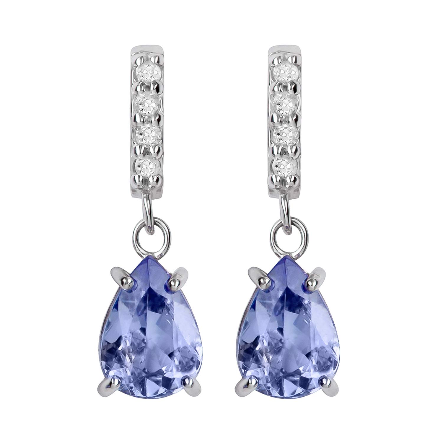 10k White Gold Genuine Pear-Shape Tanzanite and Diamond Drop Dangle Earrings