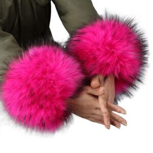 popuid faux fur wrist cuffs fluffy hand leg warmers wristband ankle cuff costume accessories (pink 1)