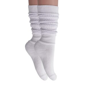 aws/american made slouch socks cotton scrunch knee high extra long and heavy socks (white, 2)