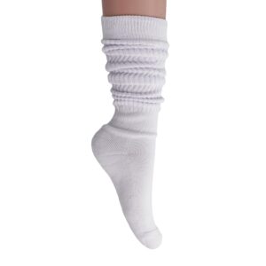 aws/american made slouch socks cotton scrunch knee high extra long and heavy socks (white, 1)