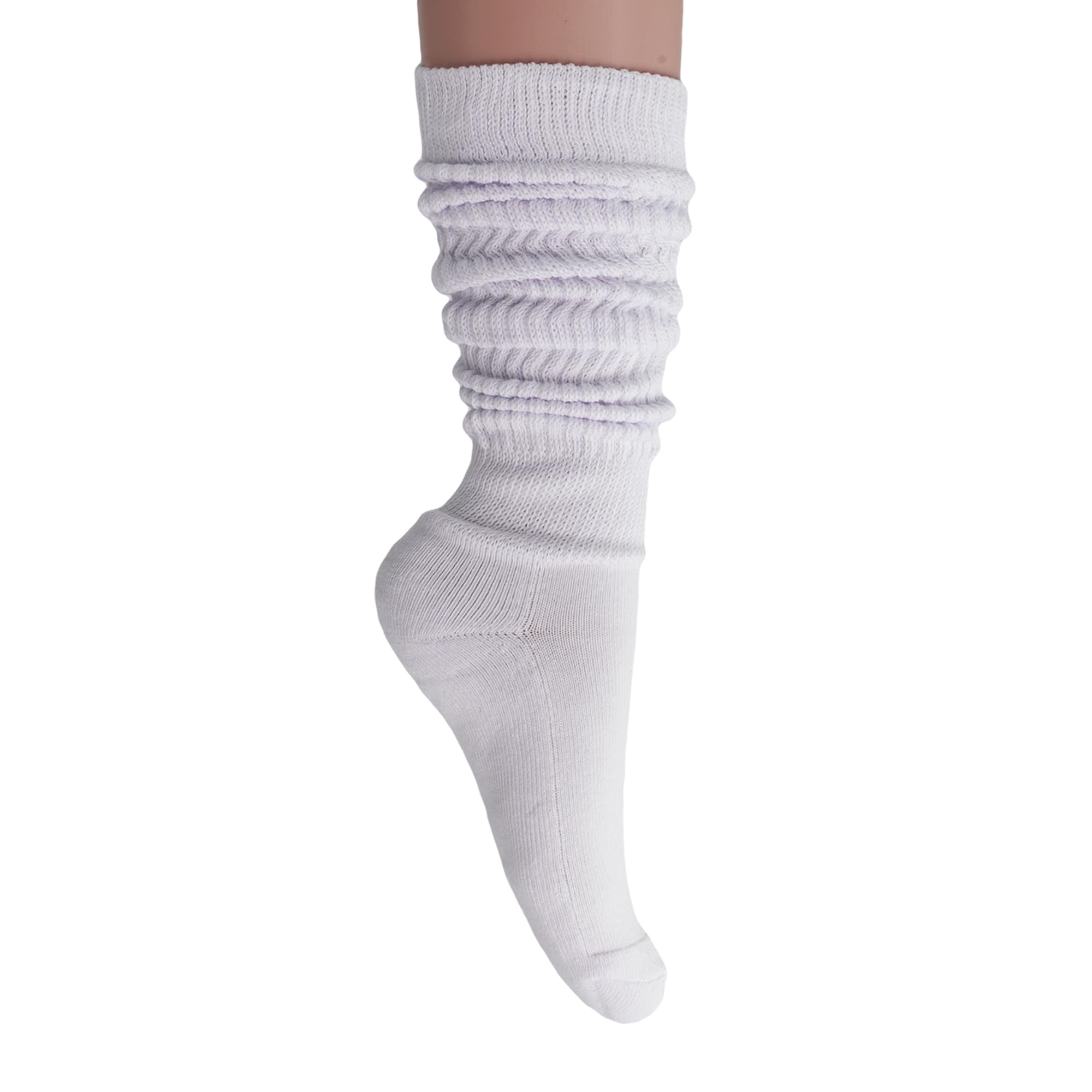 AWS/American Made Slouch Socks Cotton Scrunch Knee High Extra Long and Heavy Socks (White, 1)