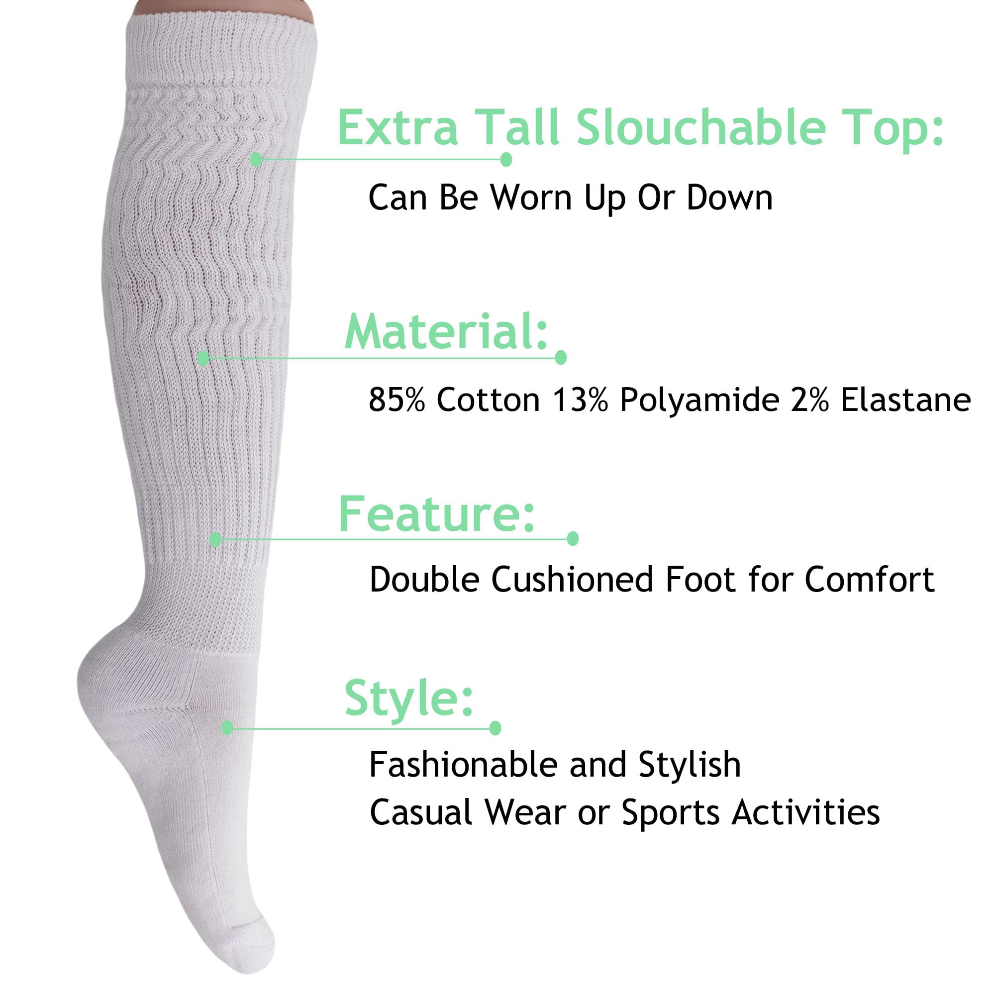 AWS/American Made Slouch Socks Cotton Scrunch Knee High Extra Long and Heavy Socks (White, 1)