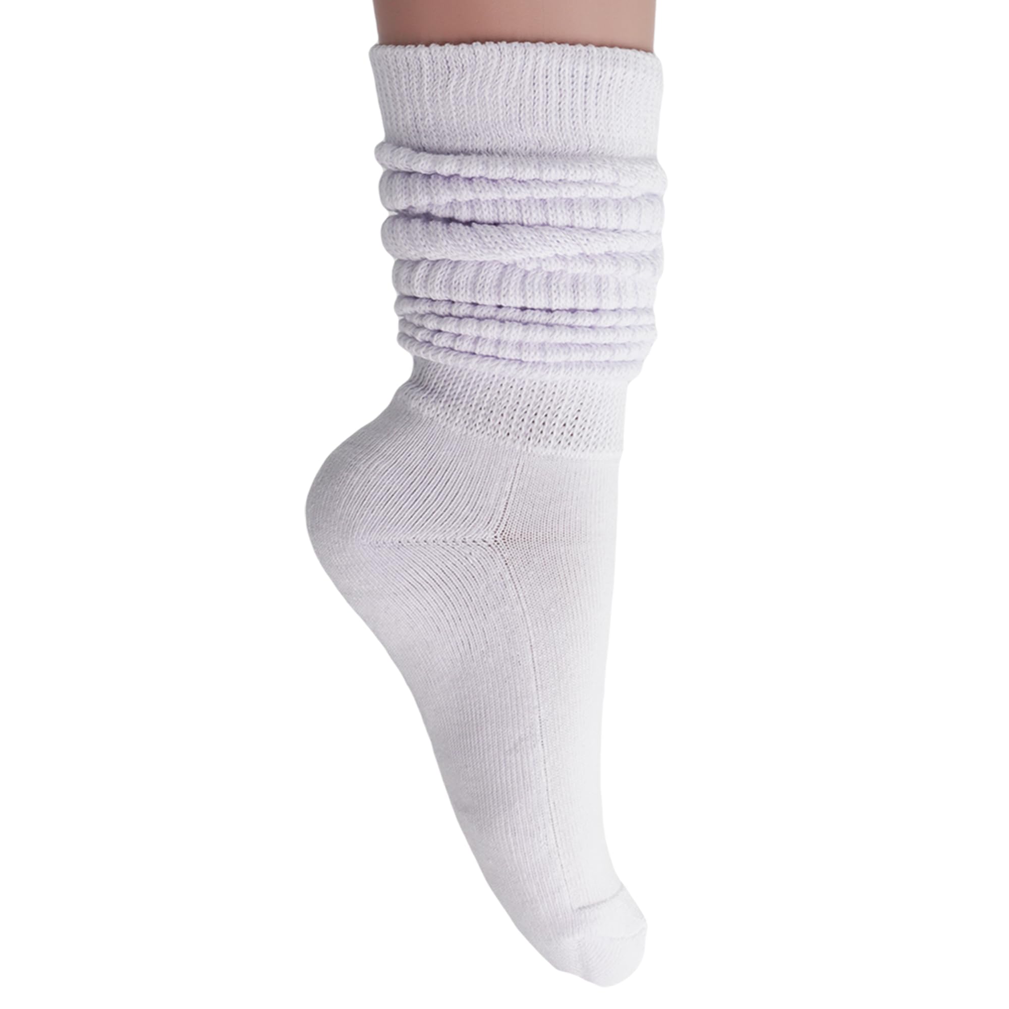 AWS/American Made Slouch Socks Cotton Scrunch Knee High Extra Long and Heavy Socks (White, 1)