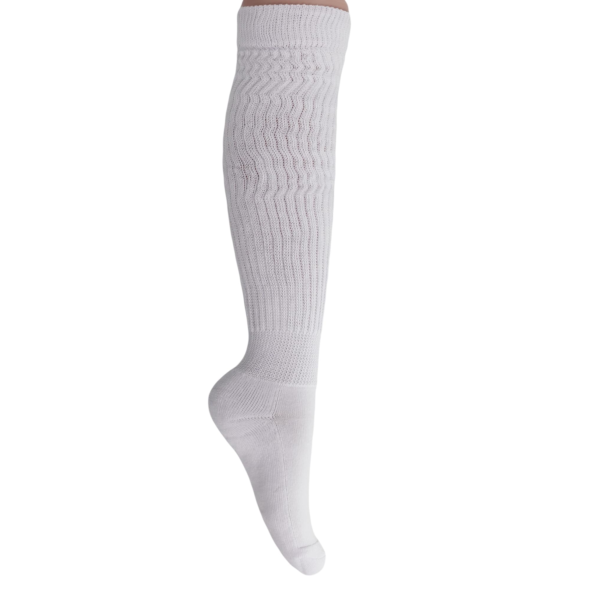 AWS/American Made Slouch Socks Cotton Scrunch Knee High Extra Long and Heavy Socks (White, 1)